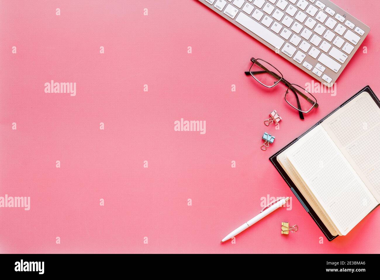 Office workplace flat lay with keyboard wand notebook Stock Photo - Alamy