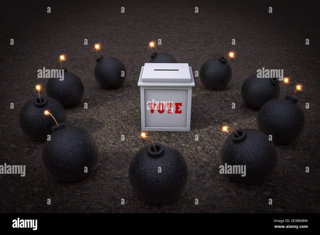 Ballot box surrounded by bombs demonstrating voting issue. 3D ...