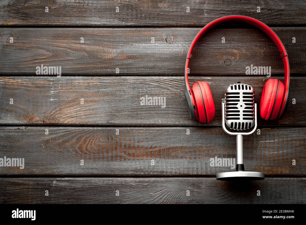 Recording with professional headphones and microphone, top view Stock ...