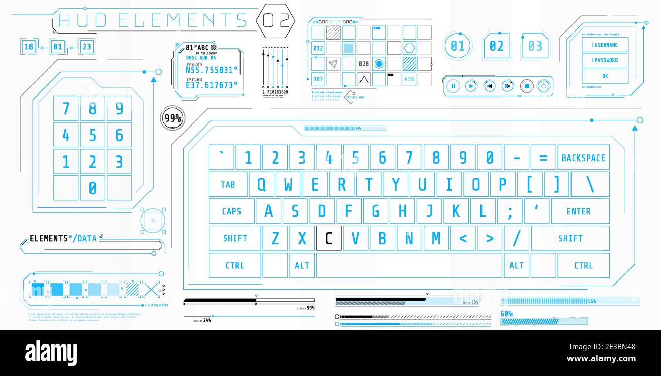 A set of HUD keyboards elements for a futuristic interface Stock Vector ...
