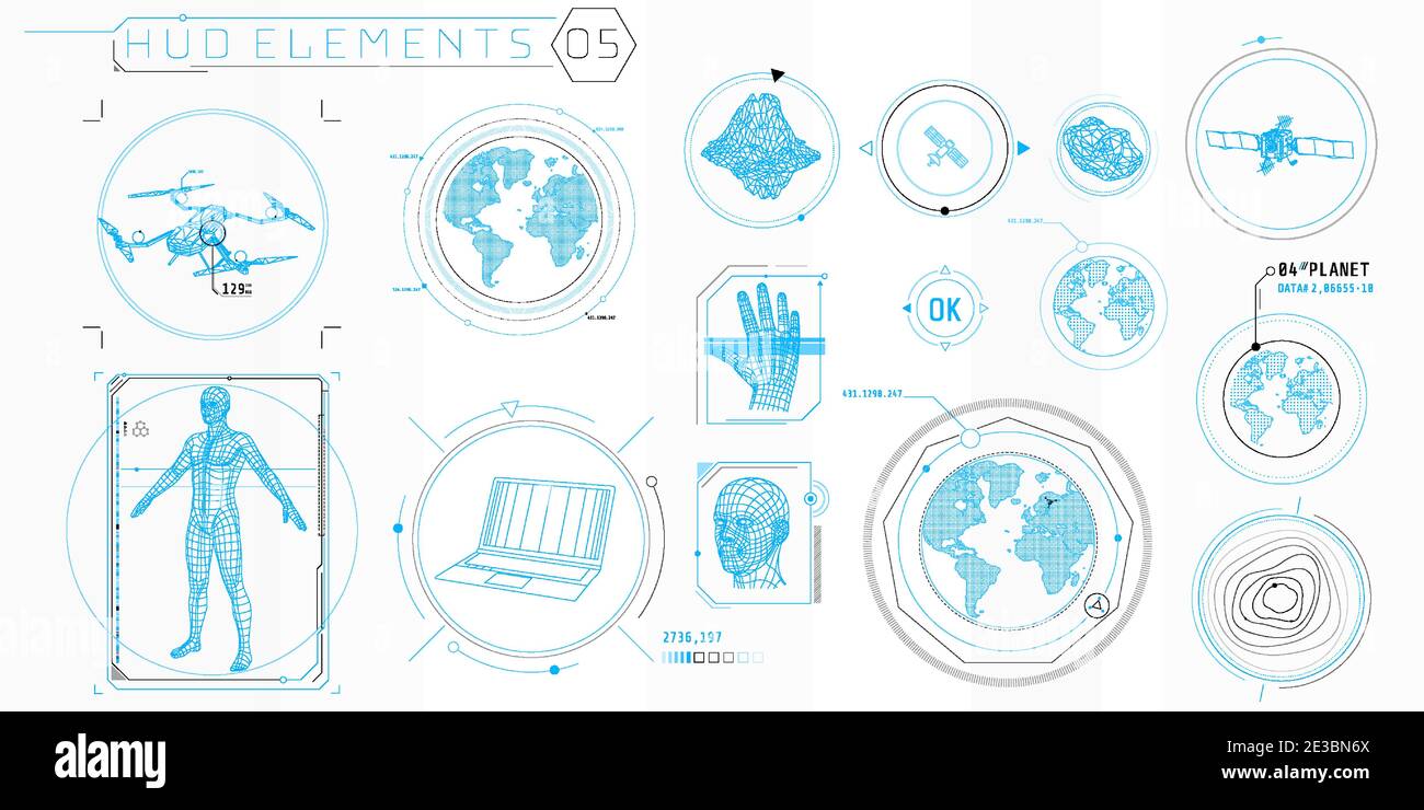 A set of HUD 3D-scanning elements for a futuristic interface Stock ...