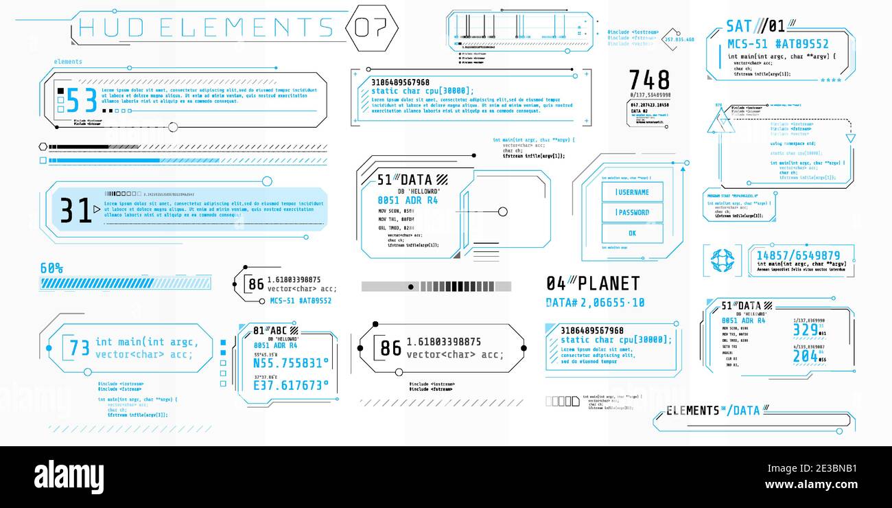 A set of HUD text elements for a futuristic interface Stock Vector ...