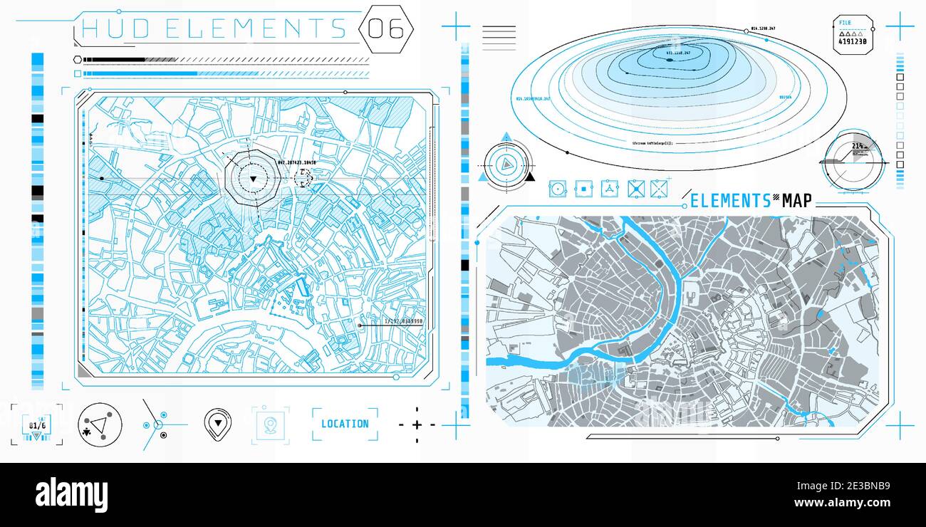 A set of HUD maps elements for a futuristic interface Stock Vector ...