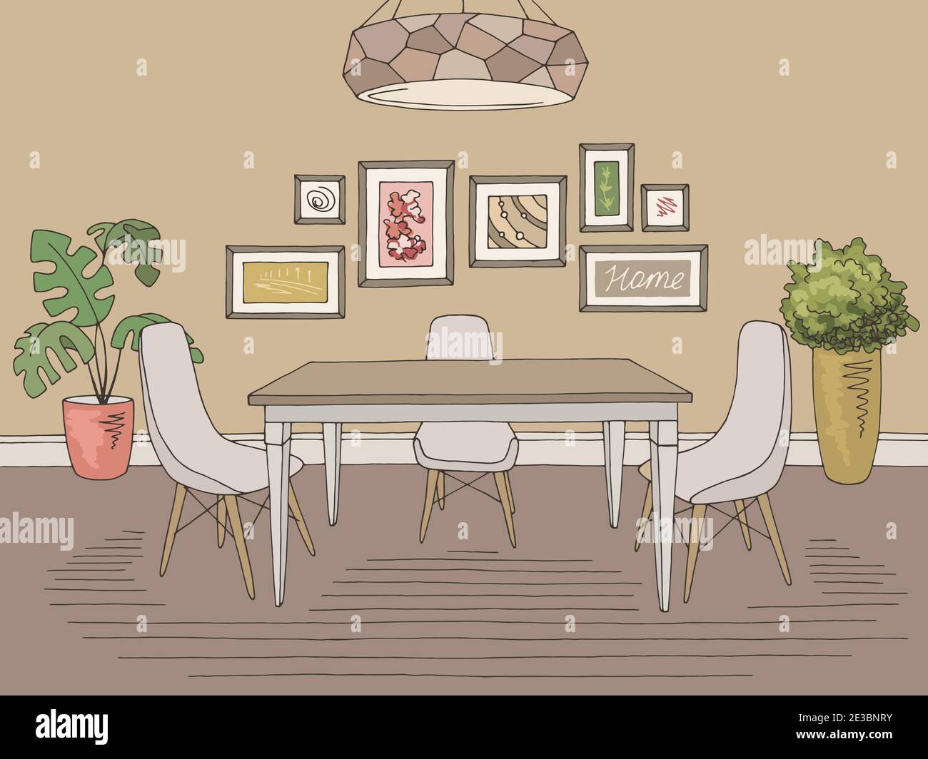 Dining room home interior graphic color sketch illustration vector ...