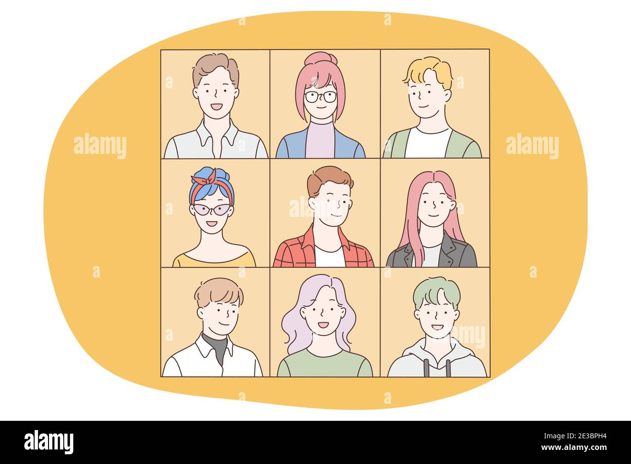 Portraits, classmates, photo album concept. Faces of positive teens ...