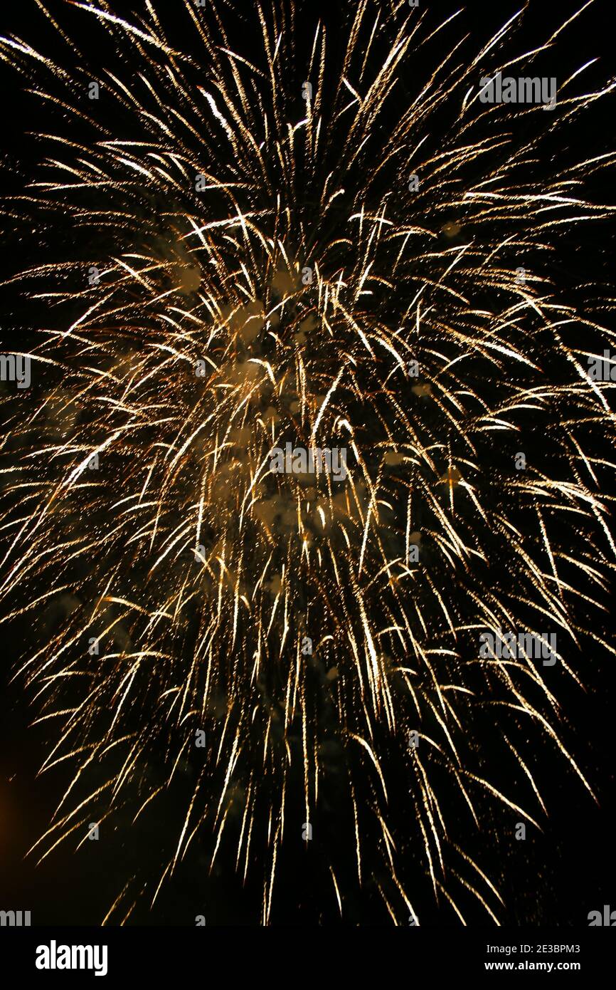 Colorful fireworks set on the dark black nite sky background Stock ...