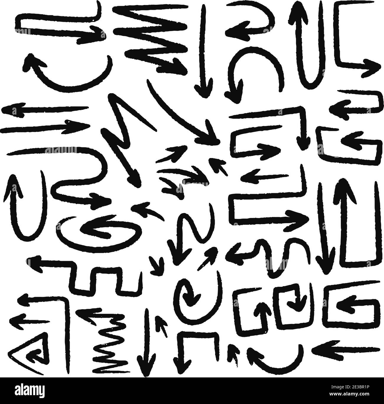 Black line arrows of different shapes and directions isolated on white ...