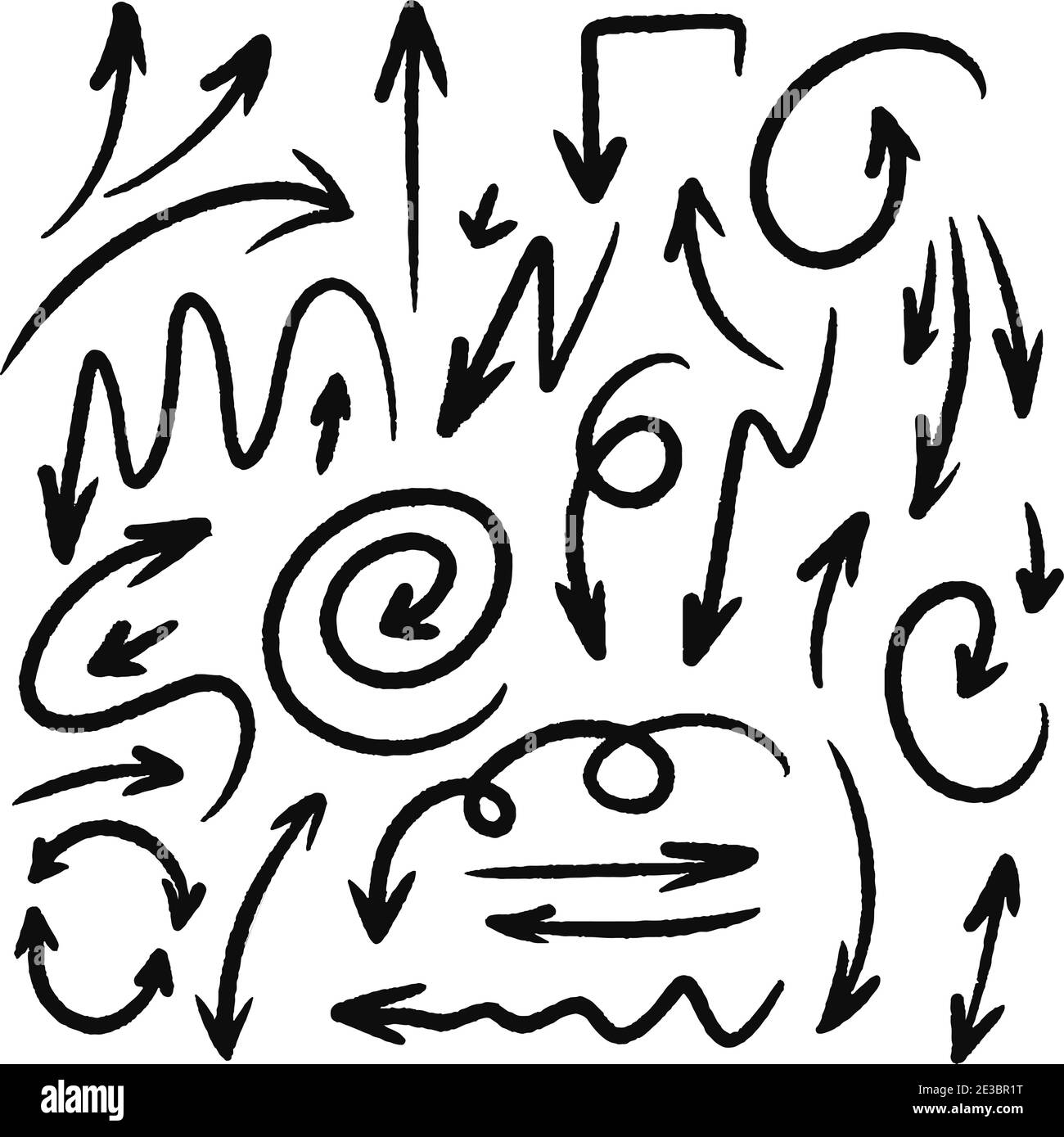 Hand drawn black line arrows of different shapes and directions ...