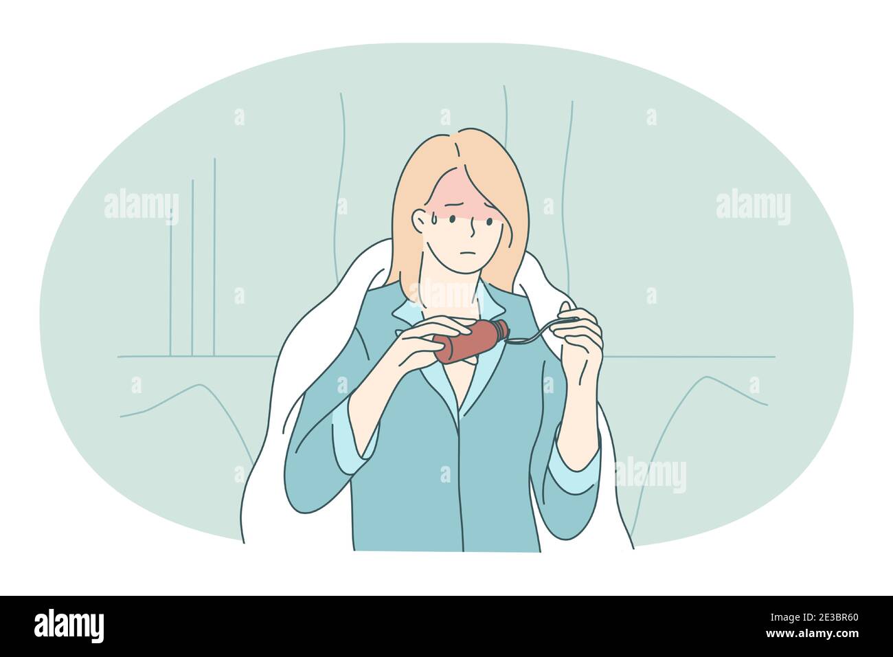 Cold, flu, feeling ill and infection concept. Unhappy young girl ...