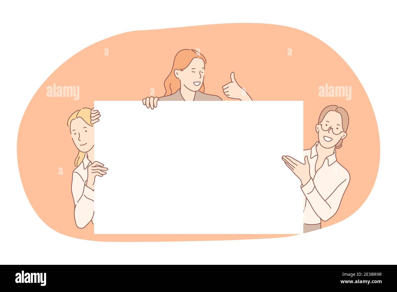 Demonstration, promotion, advertisement concept. Young positive ...