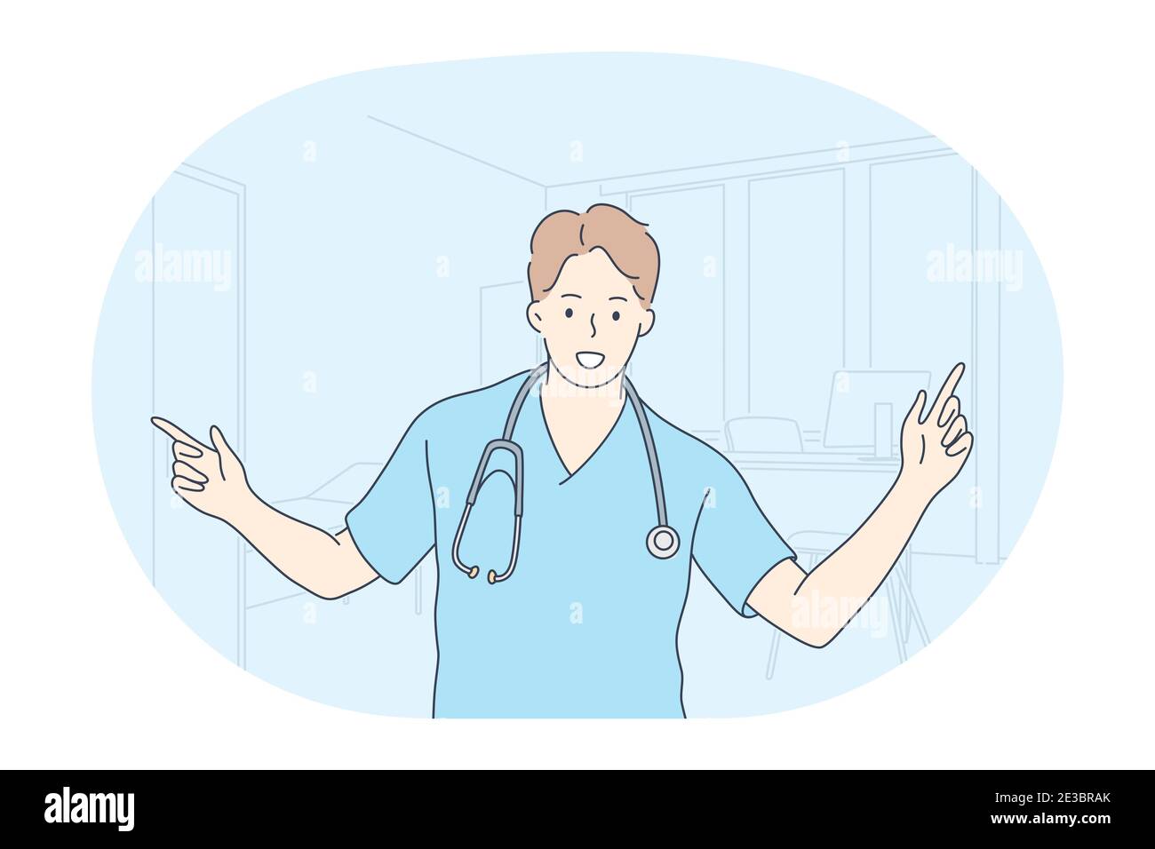 Doctor, medicine, healthcare concept. Young smiling man doctor ...