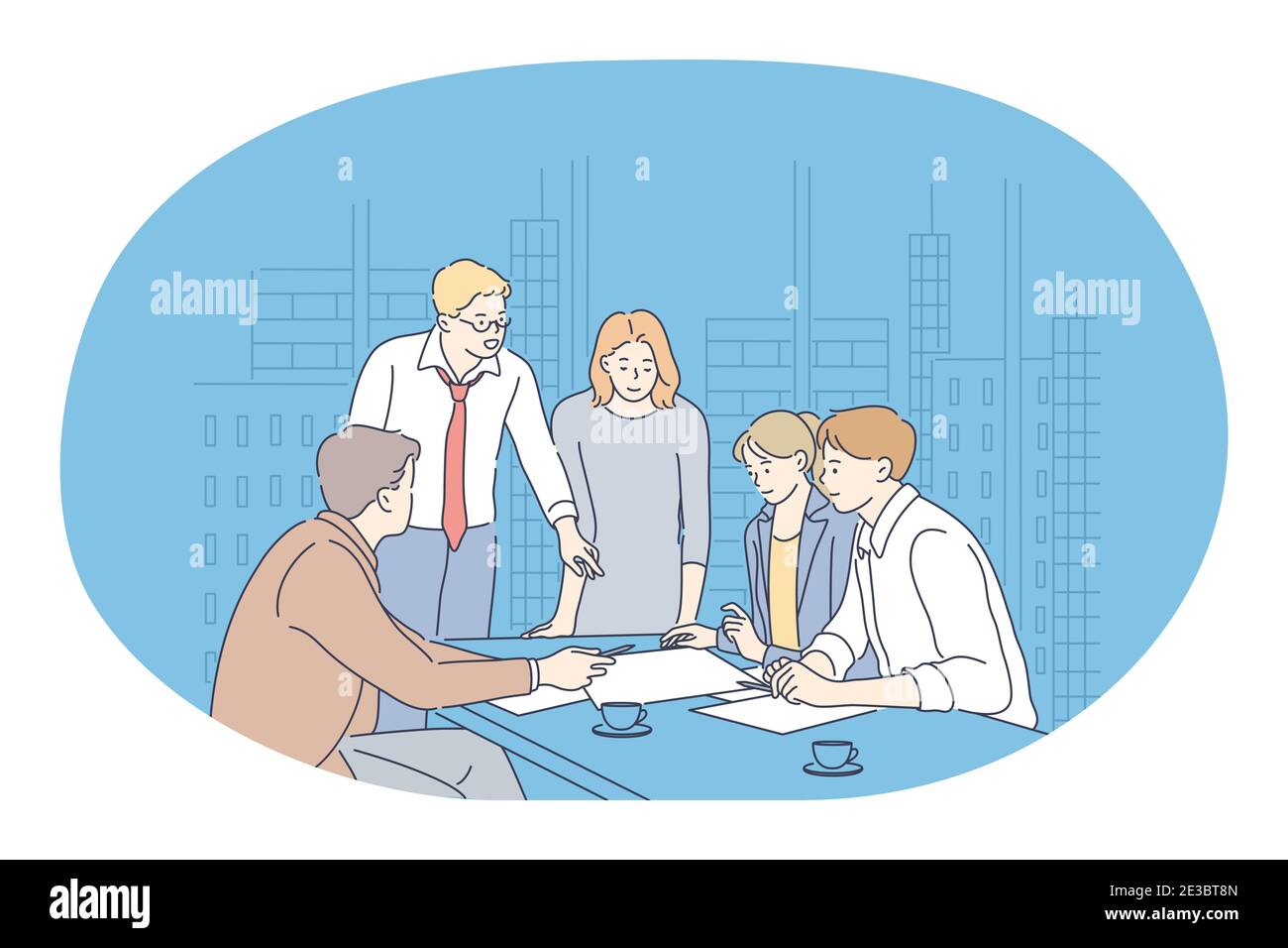 Teamwork, brainstorming, business communication about startup concept ...