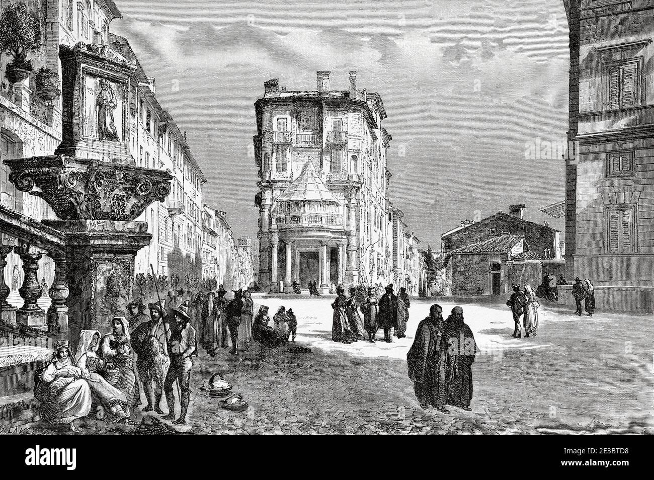 Crossroads of streets in the center of the ancient city of Rome, Rome ...