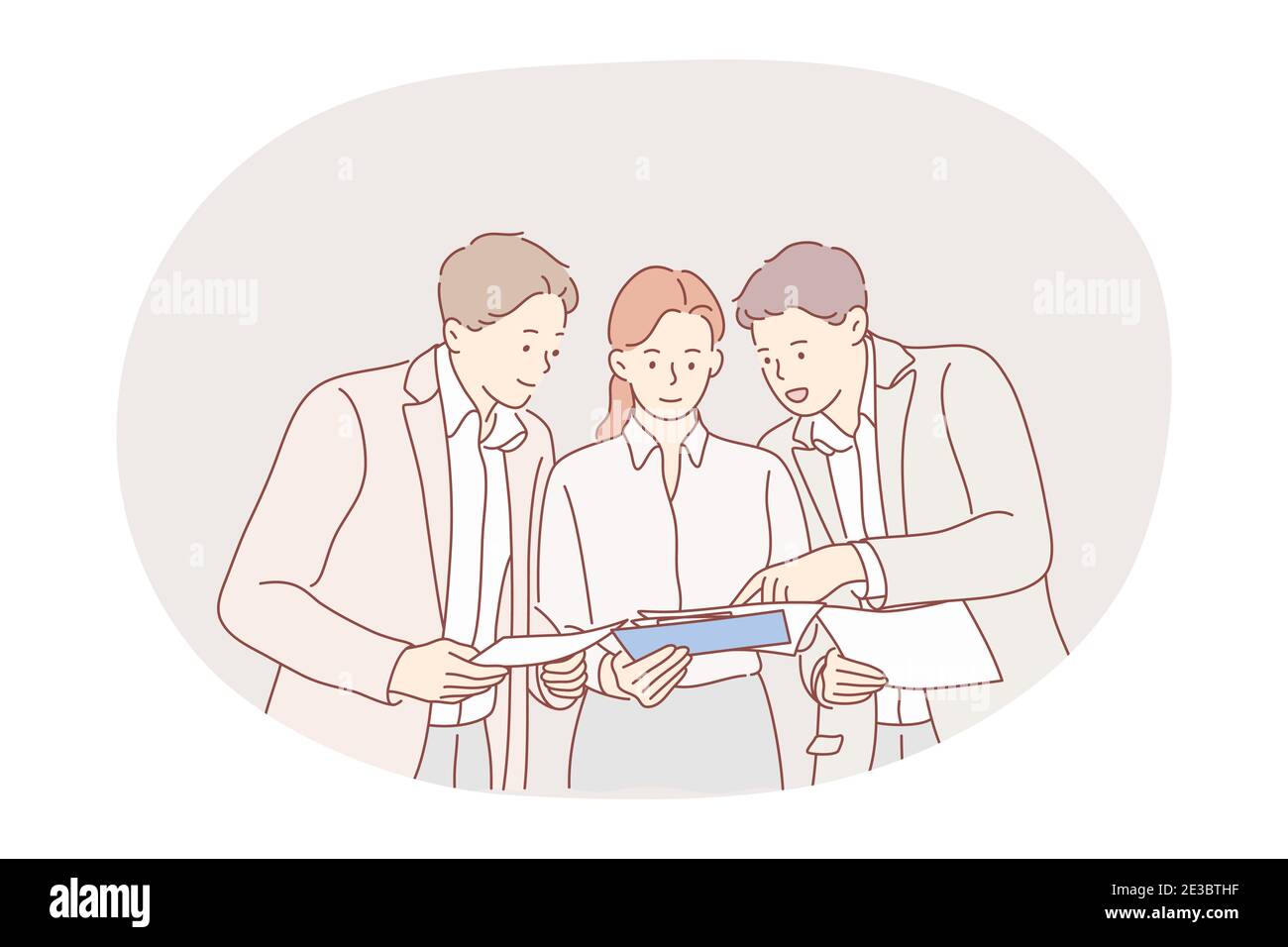 Teamwork, negotiations, business communication concept. Group of young ...