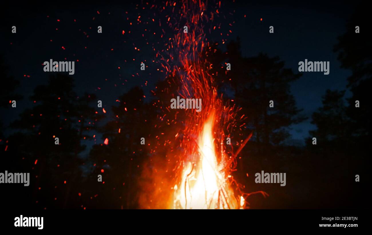 Huge fire from tree trunks. Once these were death pile (funeral pyres ...