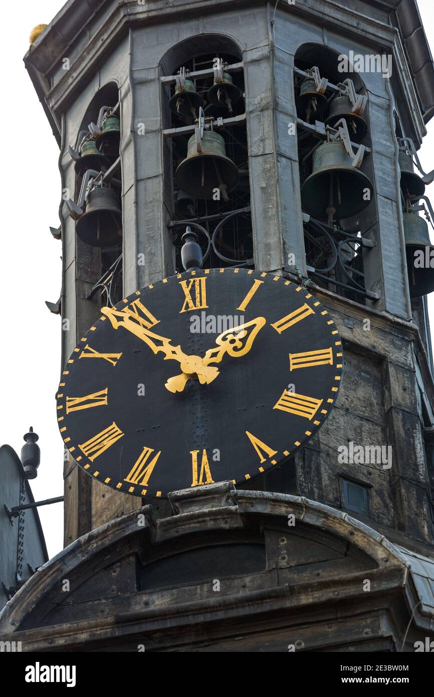 Black Dial Clock With Golden Needles at Church Spire in Amsterdam Stock ...