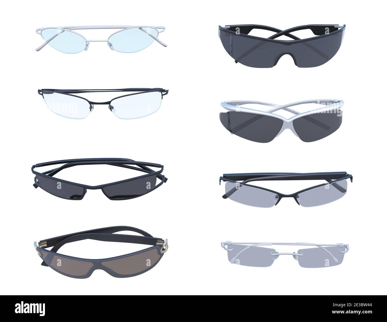 folded glasses collection isolated on white. 3d rendering Stock Photo ...