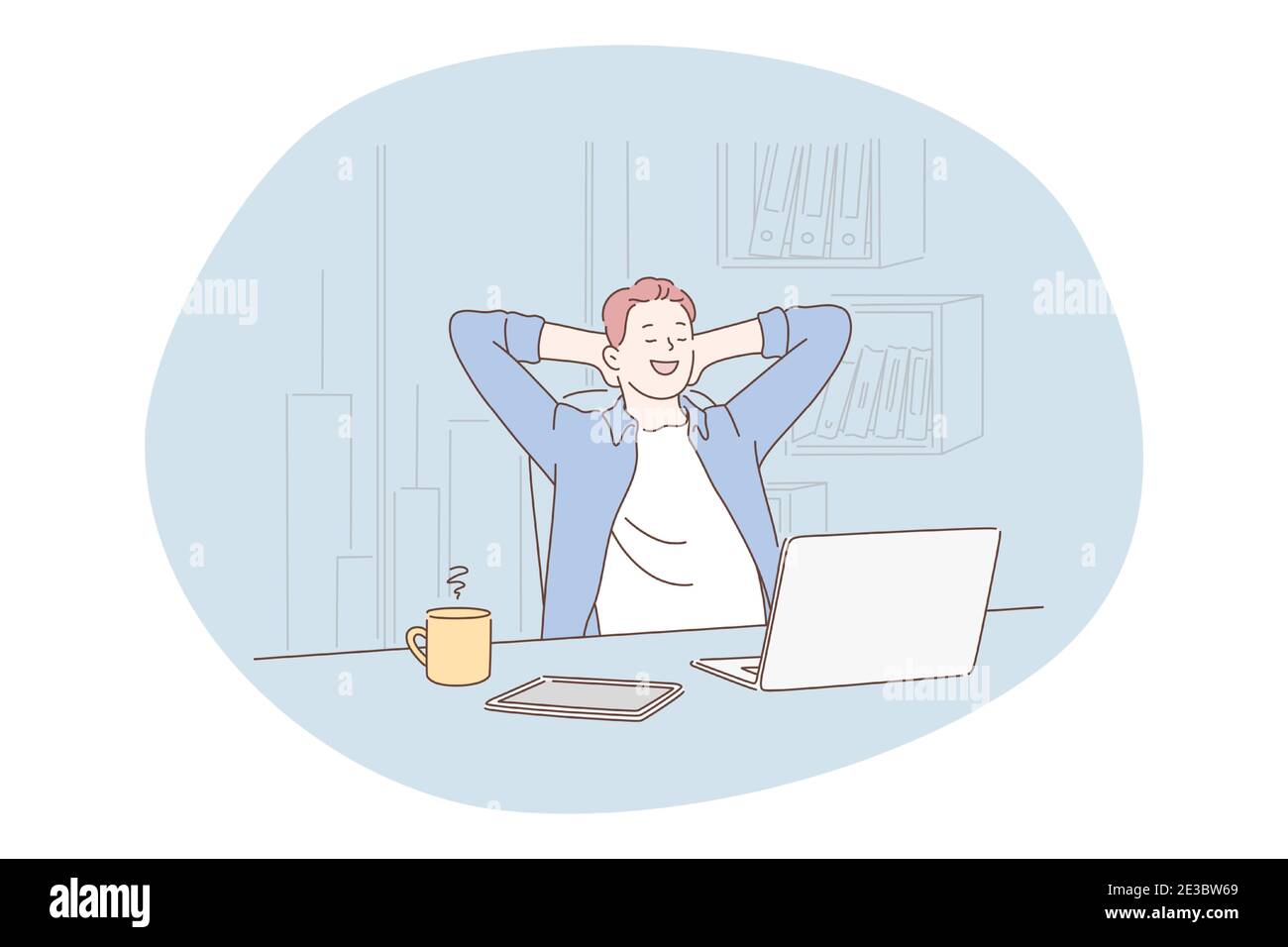 Working in office, modern company worker, online communication concept ...
