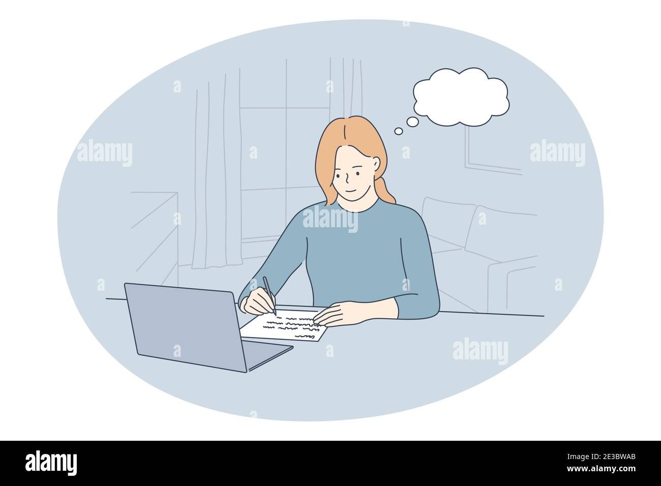 Working in office, modern company worker, online communication concept ...