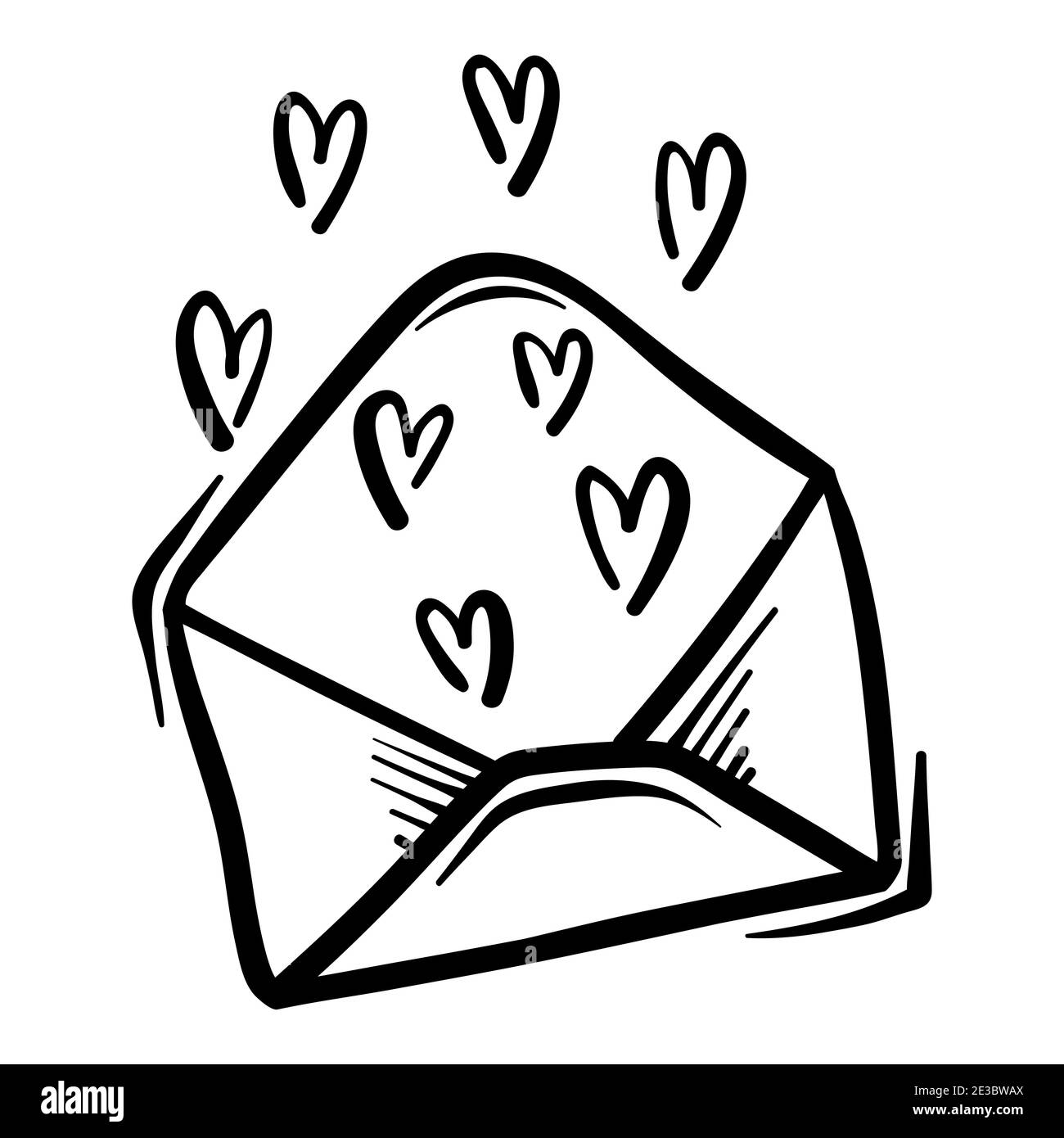 Valentines Day theme doodle Vector icon of hand drawn mail letter with ...