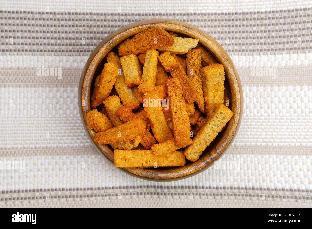 croutons brown pieces of dried bread in bowl. Top view Stock Photo - Alamy