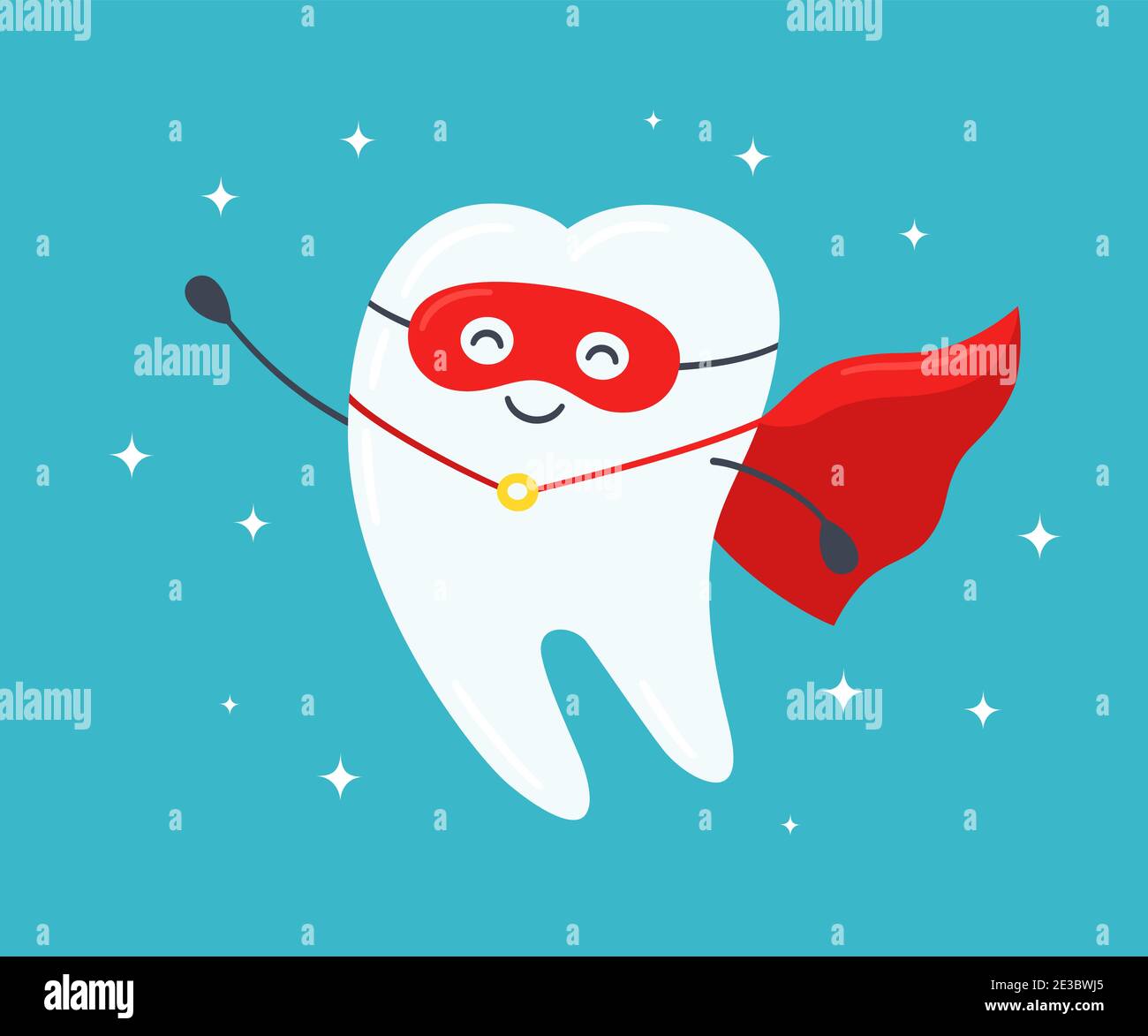 Superhero tooth. Happy healthy tooth in a red cloak. Vector ...
