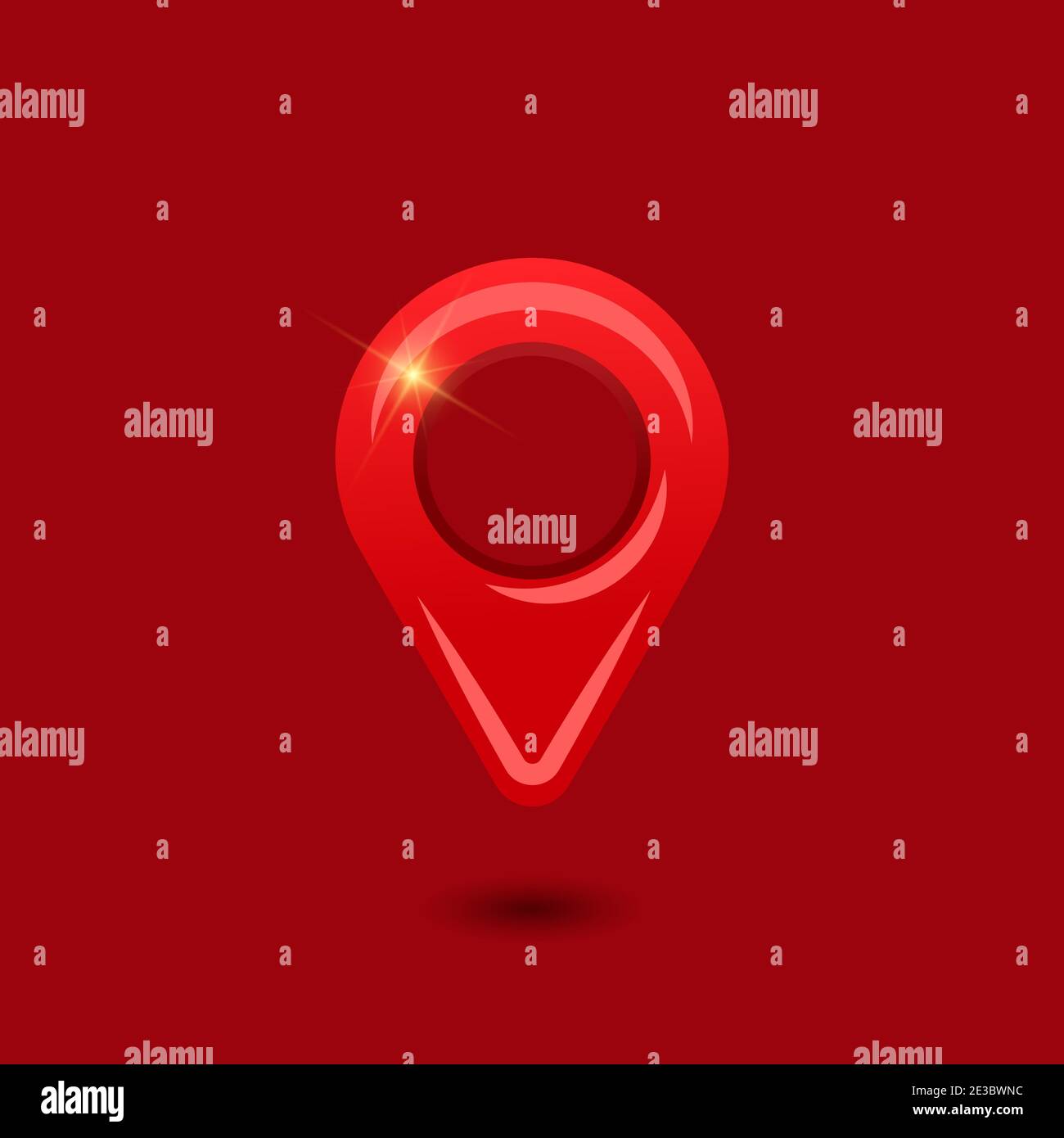 Red location mark icon. Pin vector icon isolated on red background ...