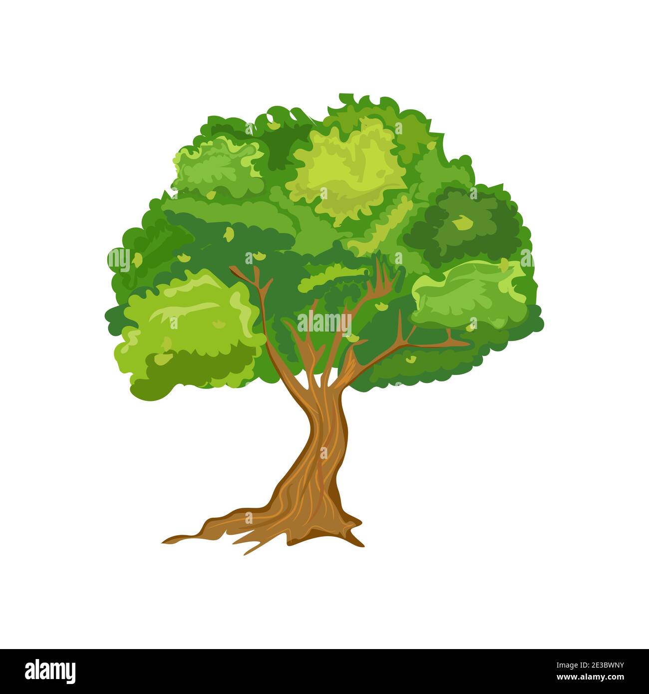 Old single tree with cartoon style. Flat and solid color vector ...
