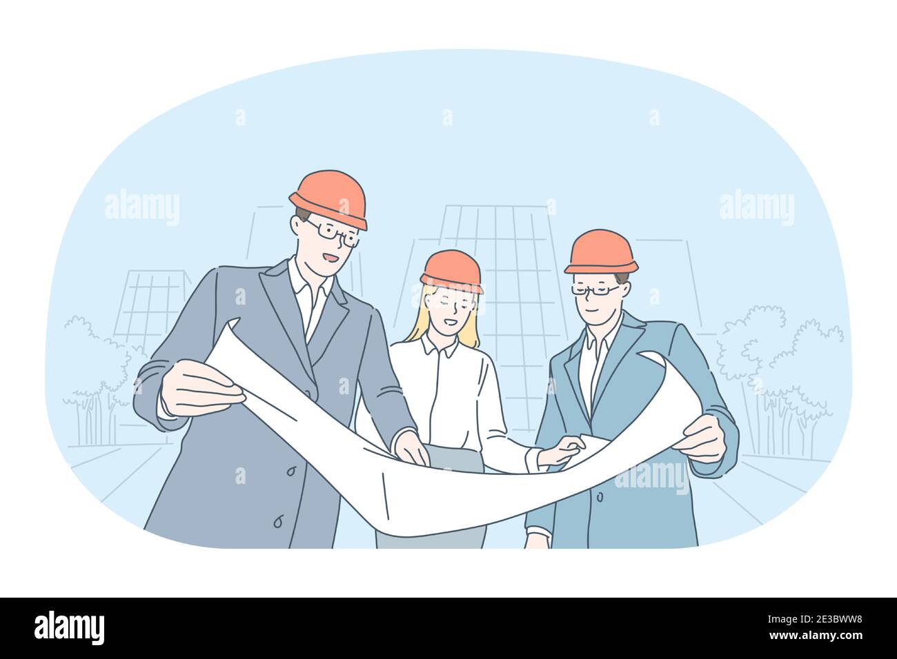 Professions in construction industry, work concept. Young smiling woman ...