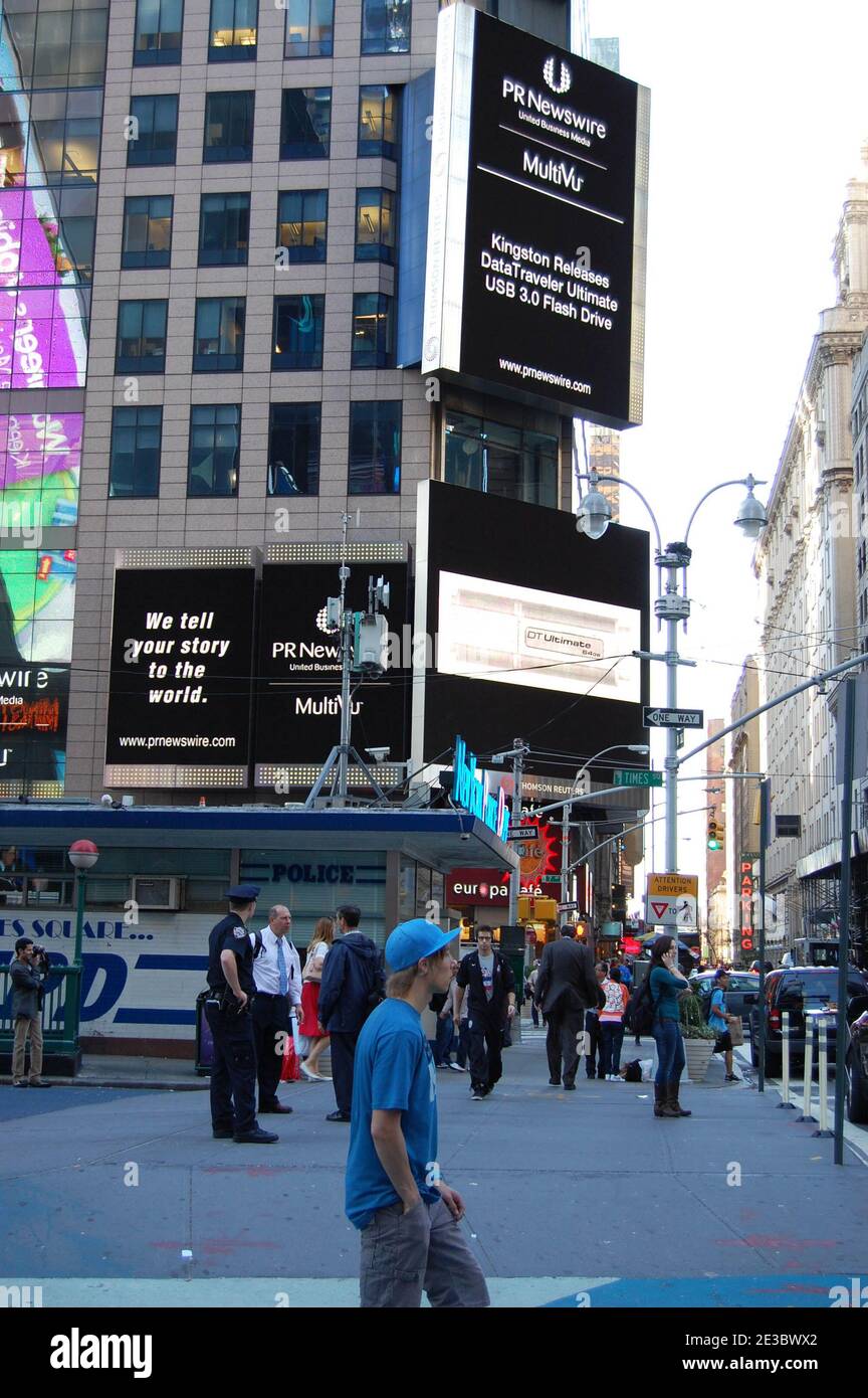 Time Square New York USA signs sign cap man blue neon boarding windows ...