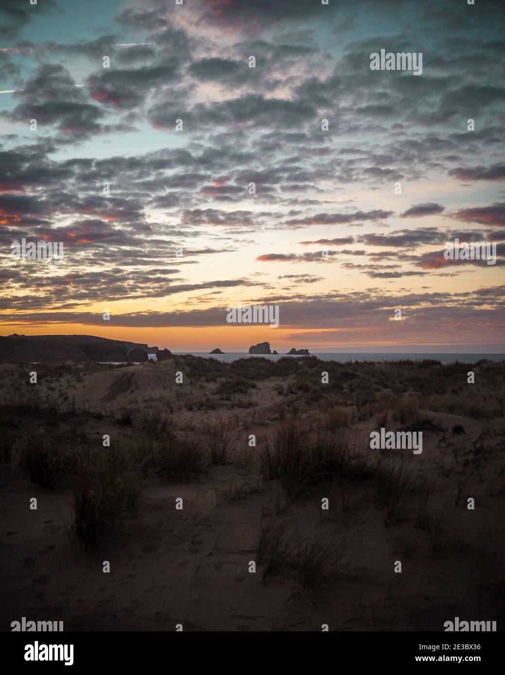 beautiful vertical sunset landscape from the dunes of Liencres Stock ...