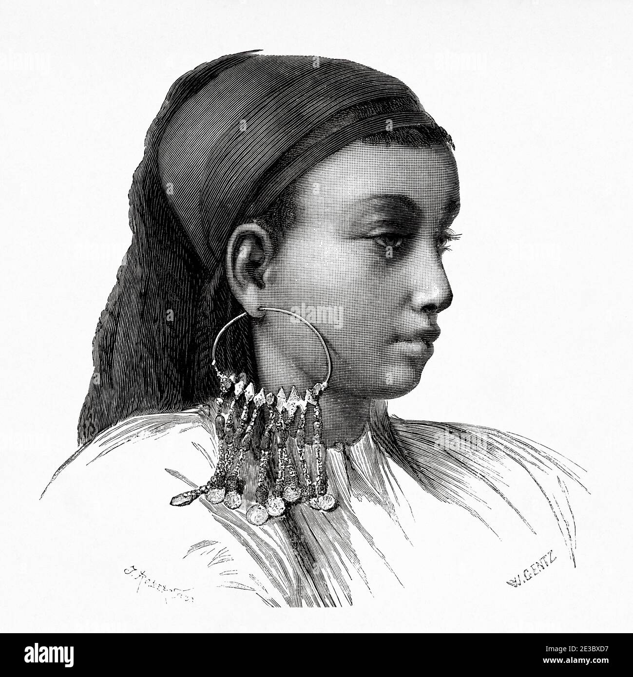 Abyssinian slave girl in traditional clothing, Ancient Egypt. Old 19th ...