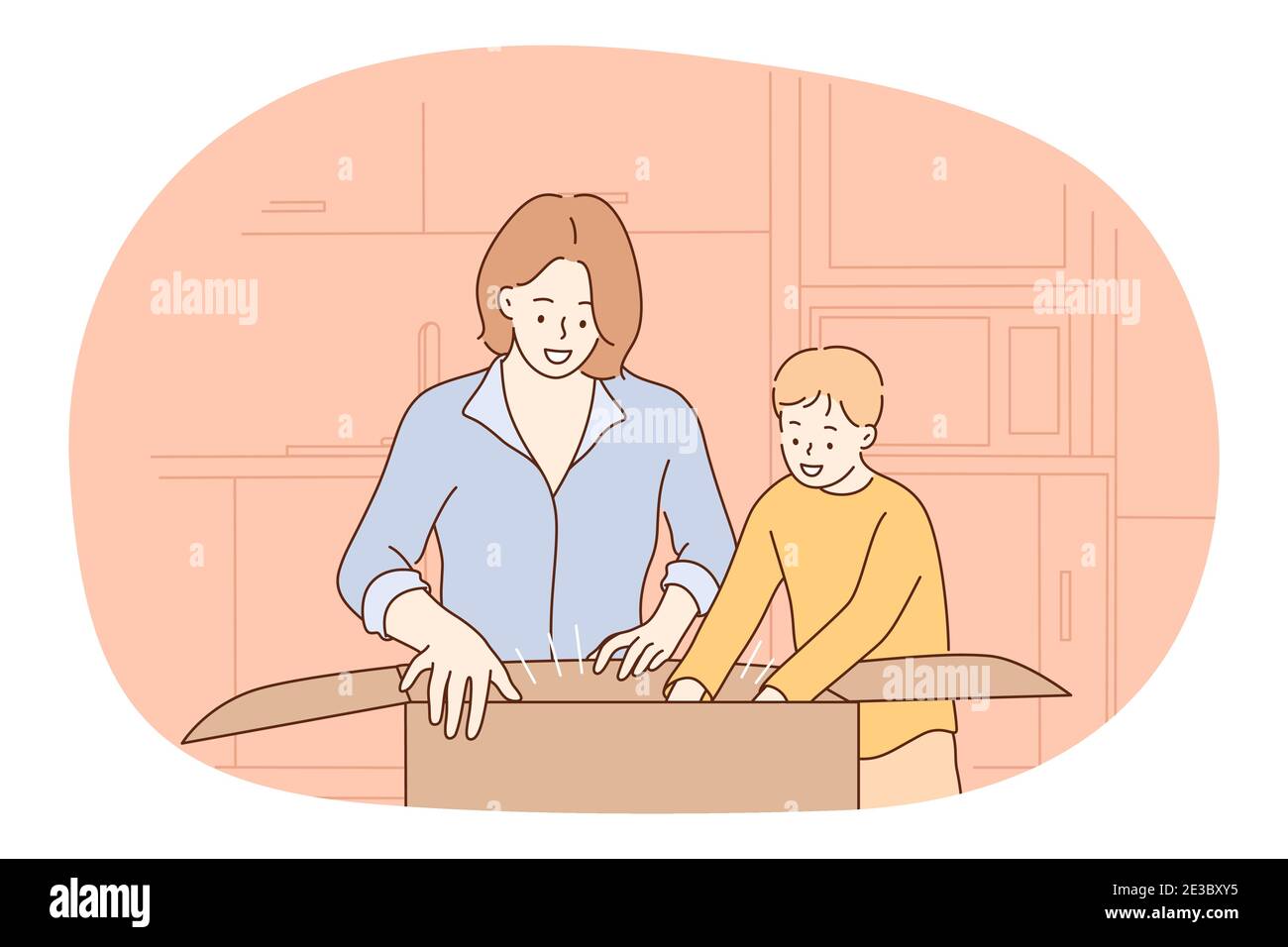 Mother and son, motherhood, mothers day concept. Young positive woman ...