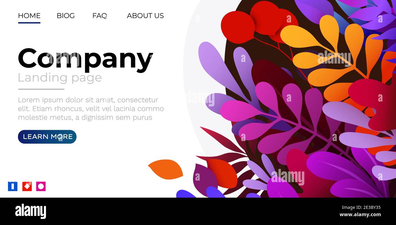 Landing page template with green trendy exotic palm leaves background ...