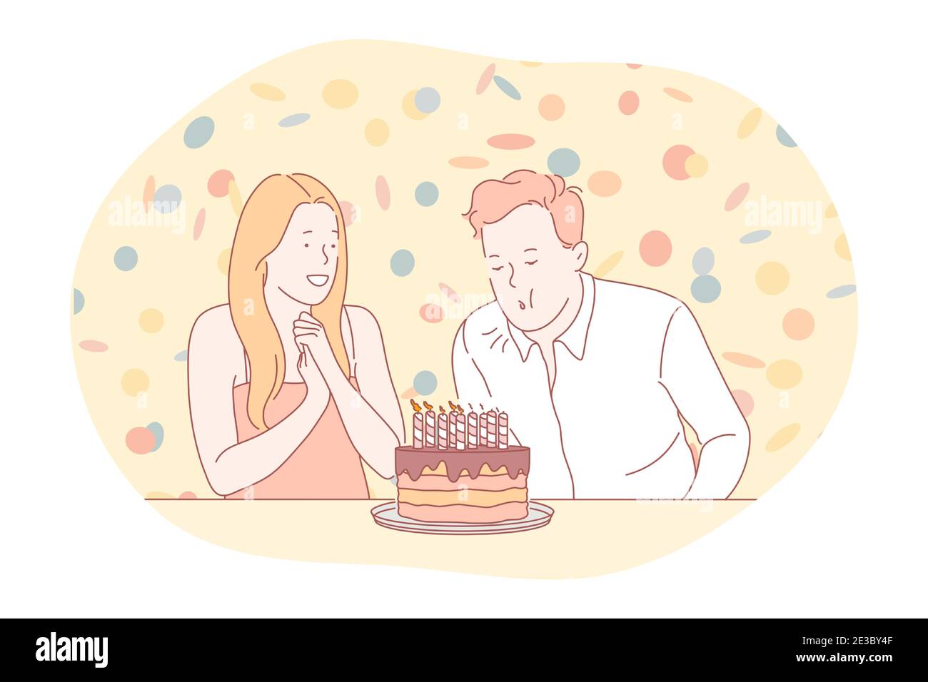Woman Holding Birthday Cake Stock Vector Images Alamy