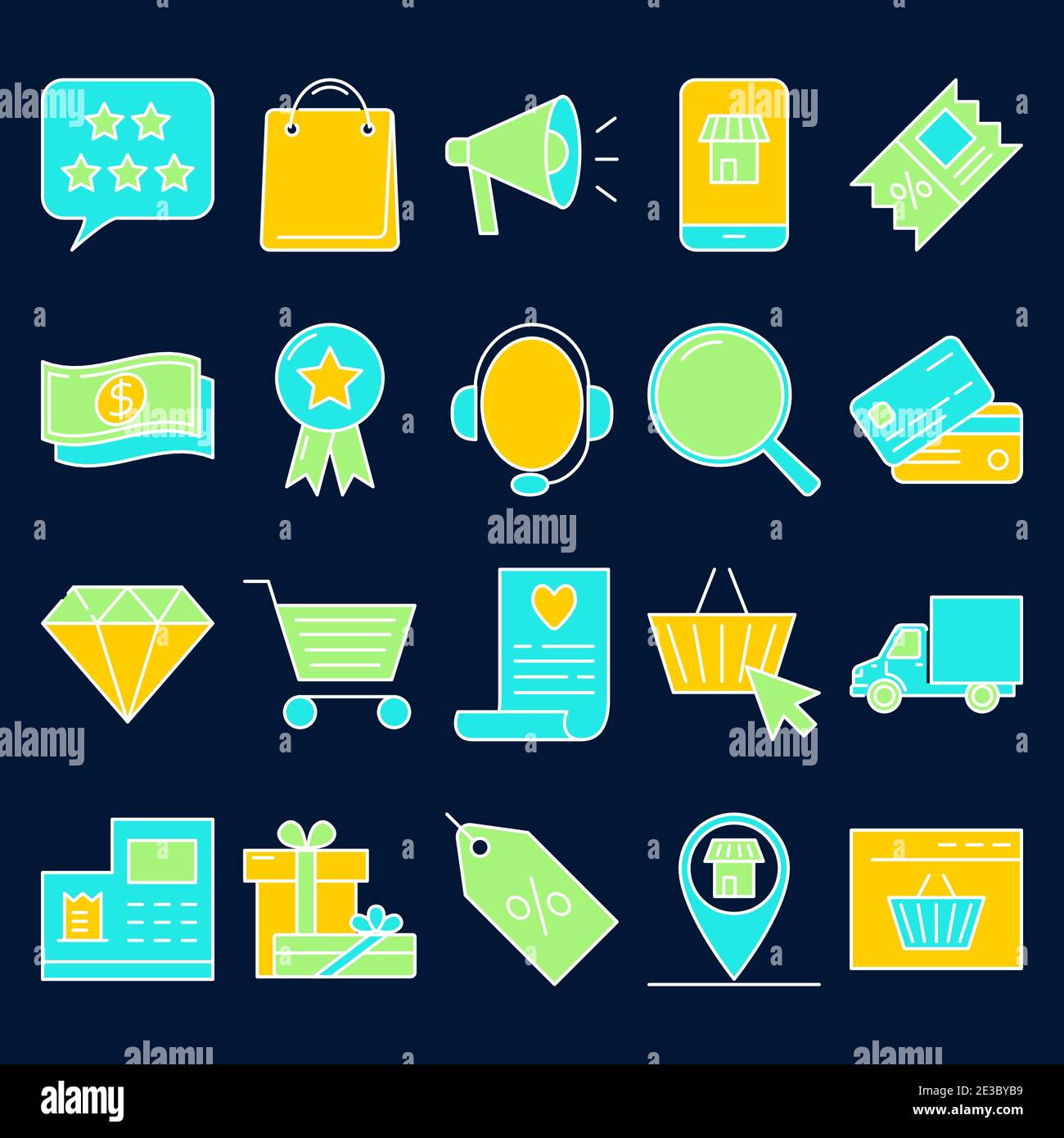 Internet shopping icon set in colored line style. Online purchase ...