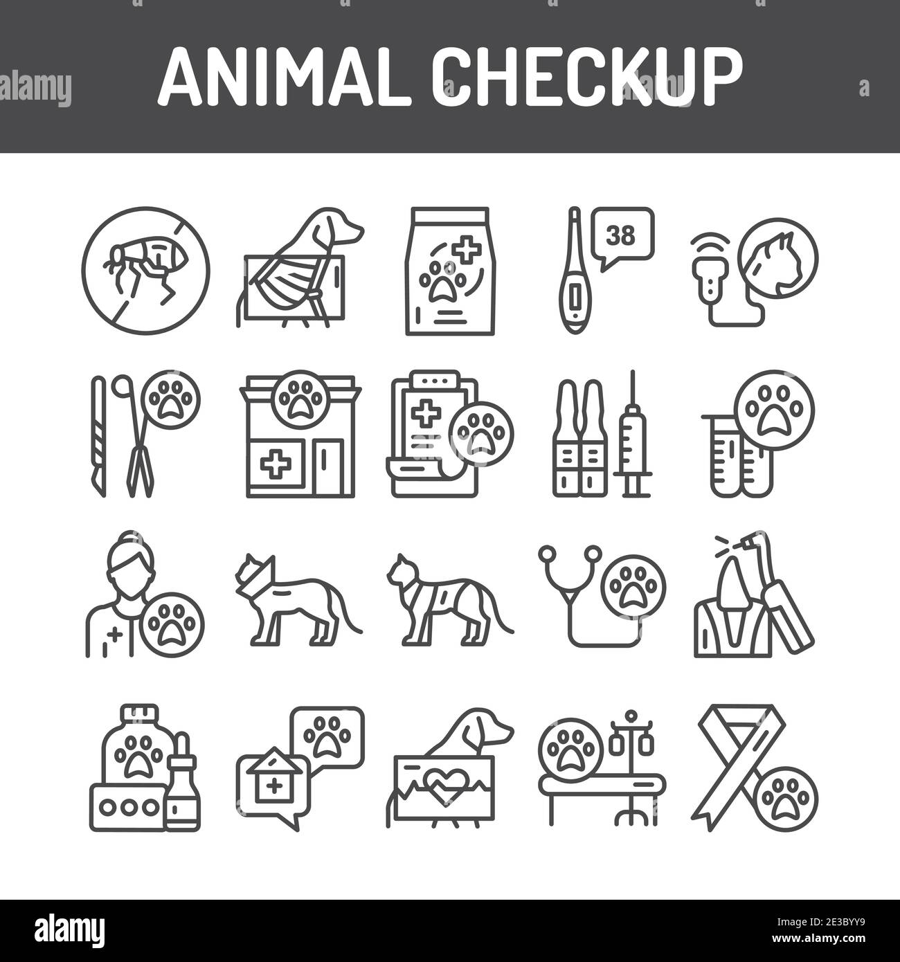 Animal checkup black line icons set. Isolated vector element. Outline ...