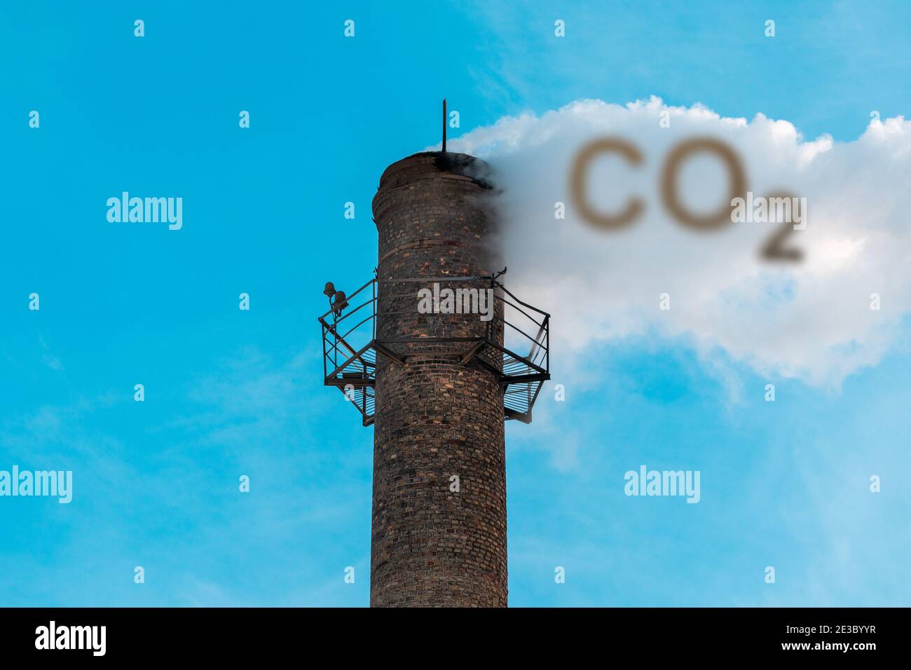 Smoke of chimney writing CO2 in the sky. Factory chimney and smoke ...