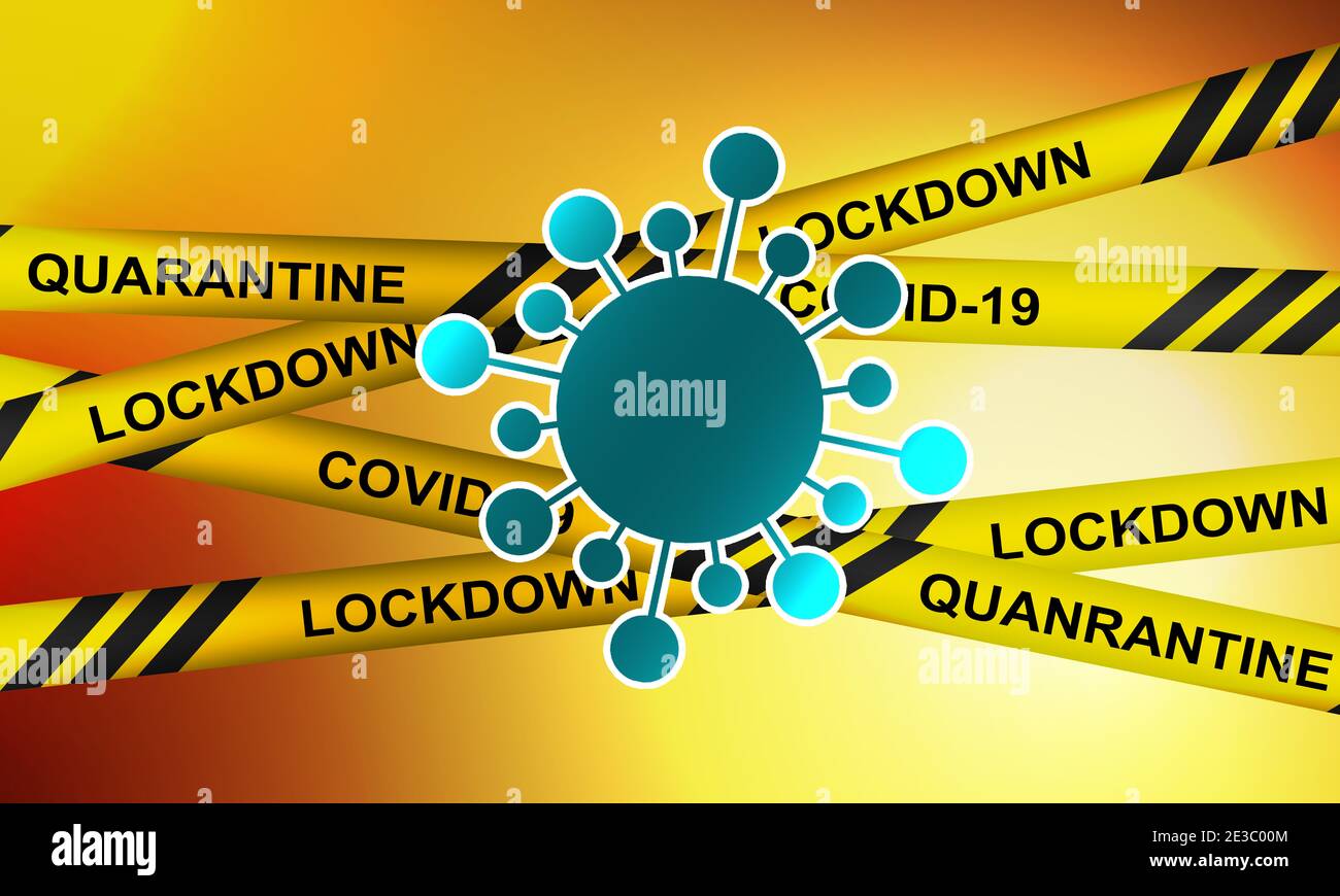 3D rendering illustration of warning coronavirus lockdown yellow and ...