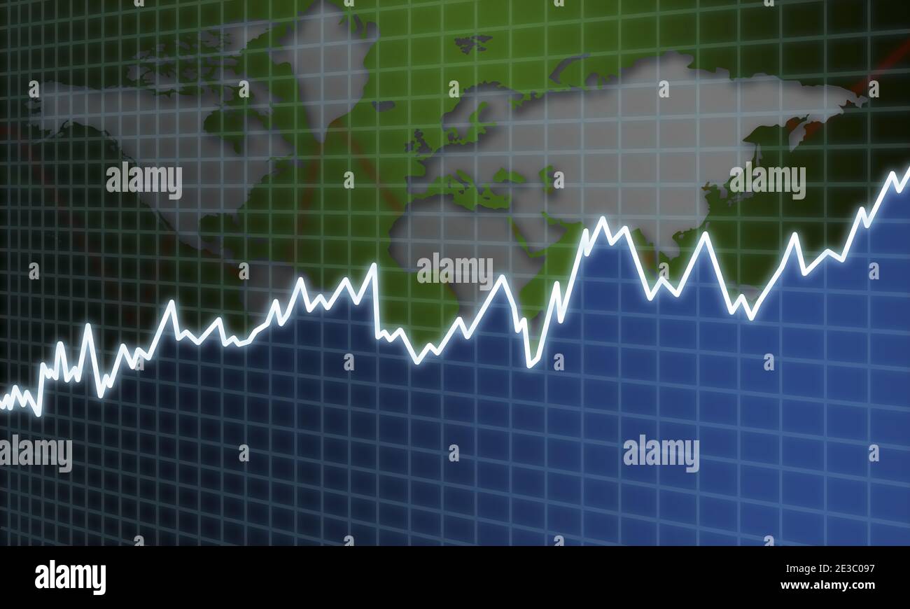 3D rendering illustration of a business graph chart of the stock market ...