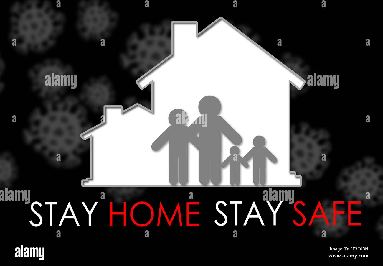 3D rendering illustration of home with family inside with stay home ...