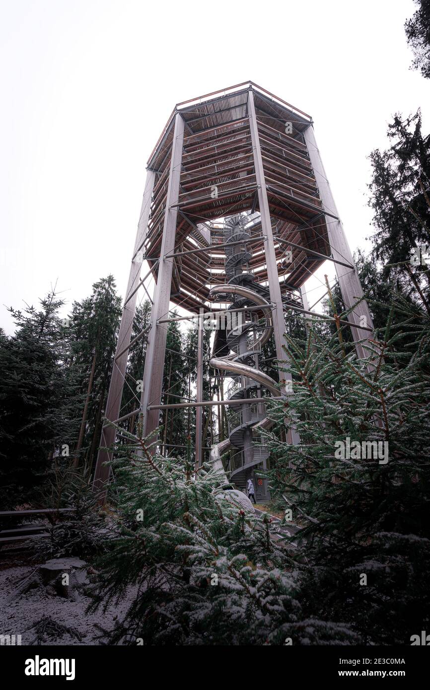 Treetop walkway tower in Lipno nad Vltavou (stezka korunami stromu ...