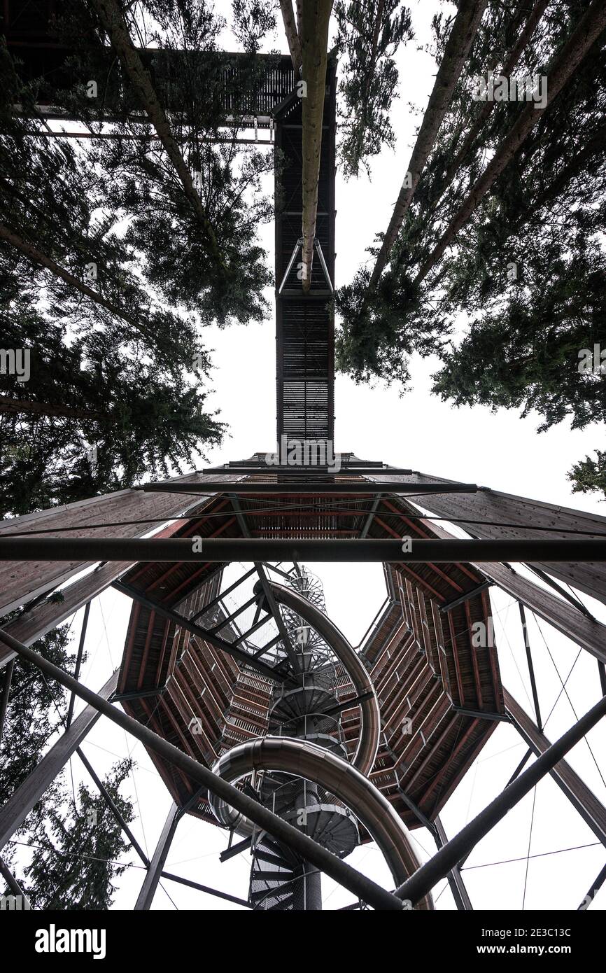 Treetop walkway tower in Lipno nad Vltavou (stezka korunami stromu ...