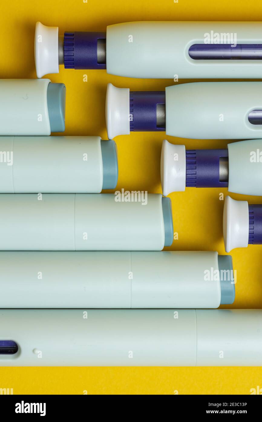 Studio medical equipment still life concept with self application ...