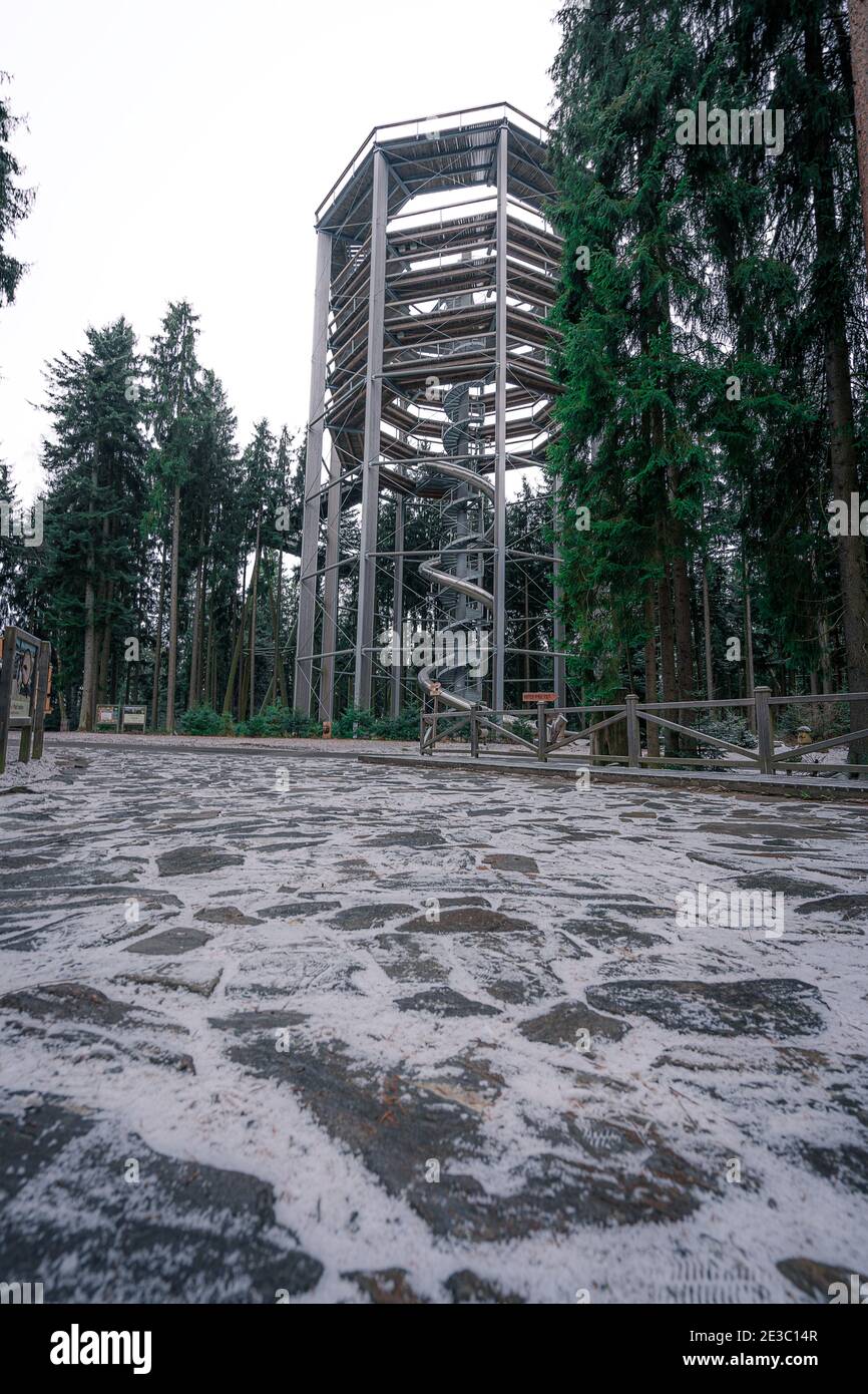 Treetop walkway tower in Lipno nad Vltavou (stezka korunami stromu ...