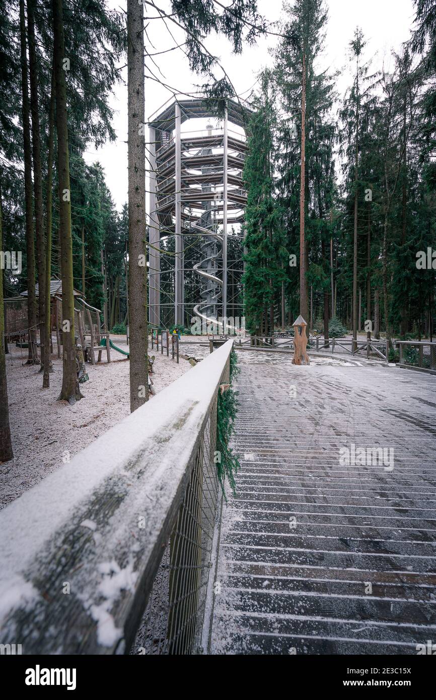 Treetop walkway tower in Lipno nad Vltavou (stezka korunami stromu ...