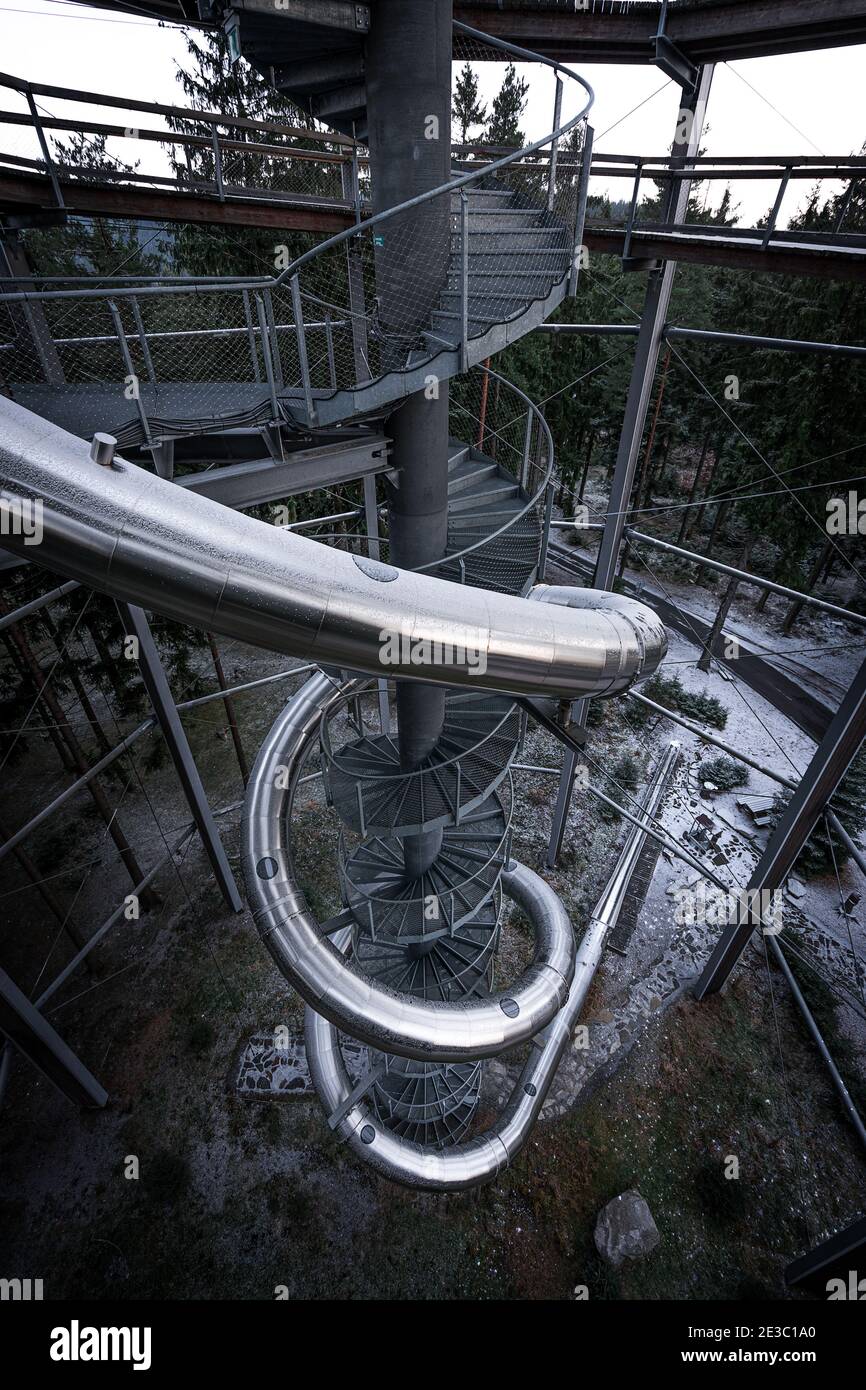 Treetop walkway tower in Lipno nad Vltavou (stezka korunami stromu ...