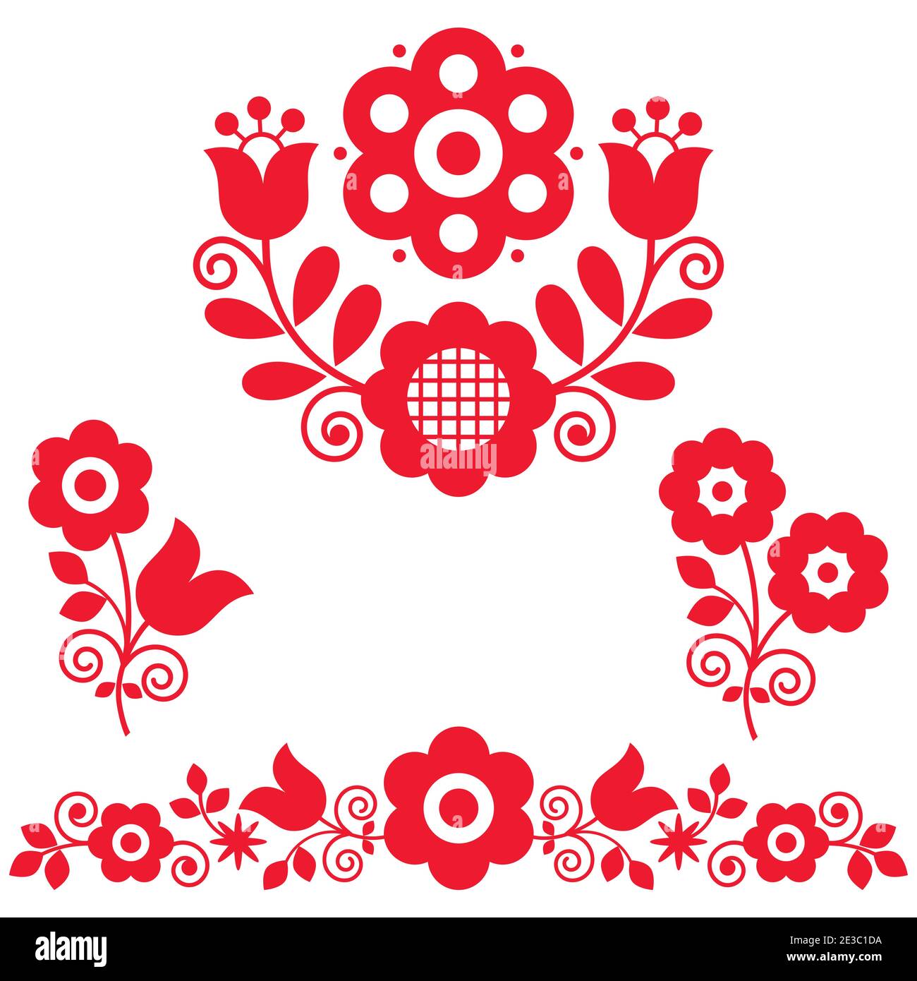 Polish folk art vector design elements set with flowers - perfect for ...