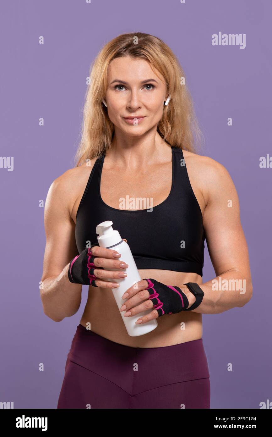 Protein shake for muscle, water for training and body care at workout ...