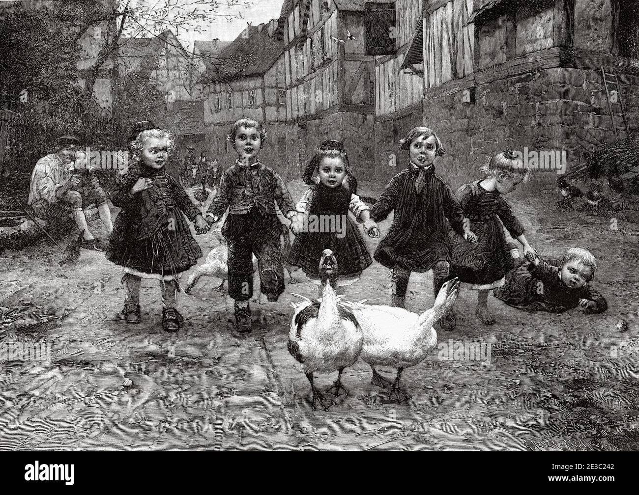 Children playing chase retro hi-res stock photography and images - Alamy